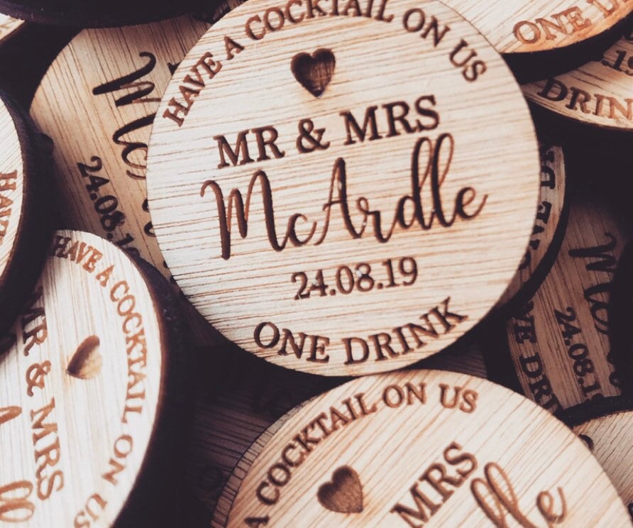 Wooden Guest Drink Tokens Weddings Drinks Voucher, Free Drink Ticket ...
