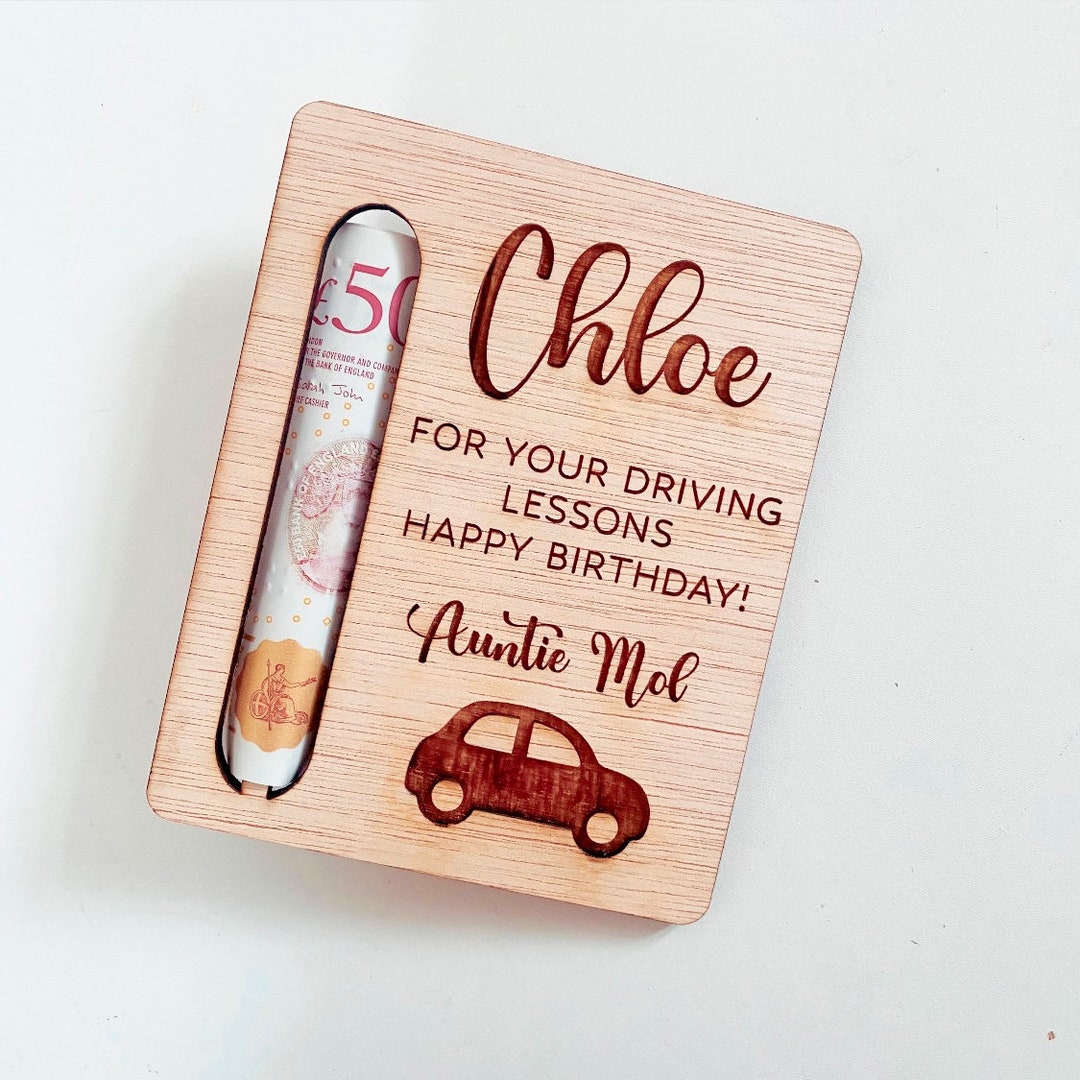 Driving Lesson Money Gift, 17th Birthday Gift Wooden Keepsake Engraved ...