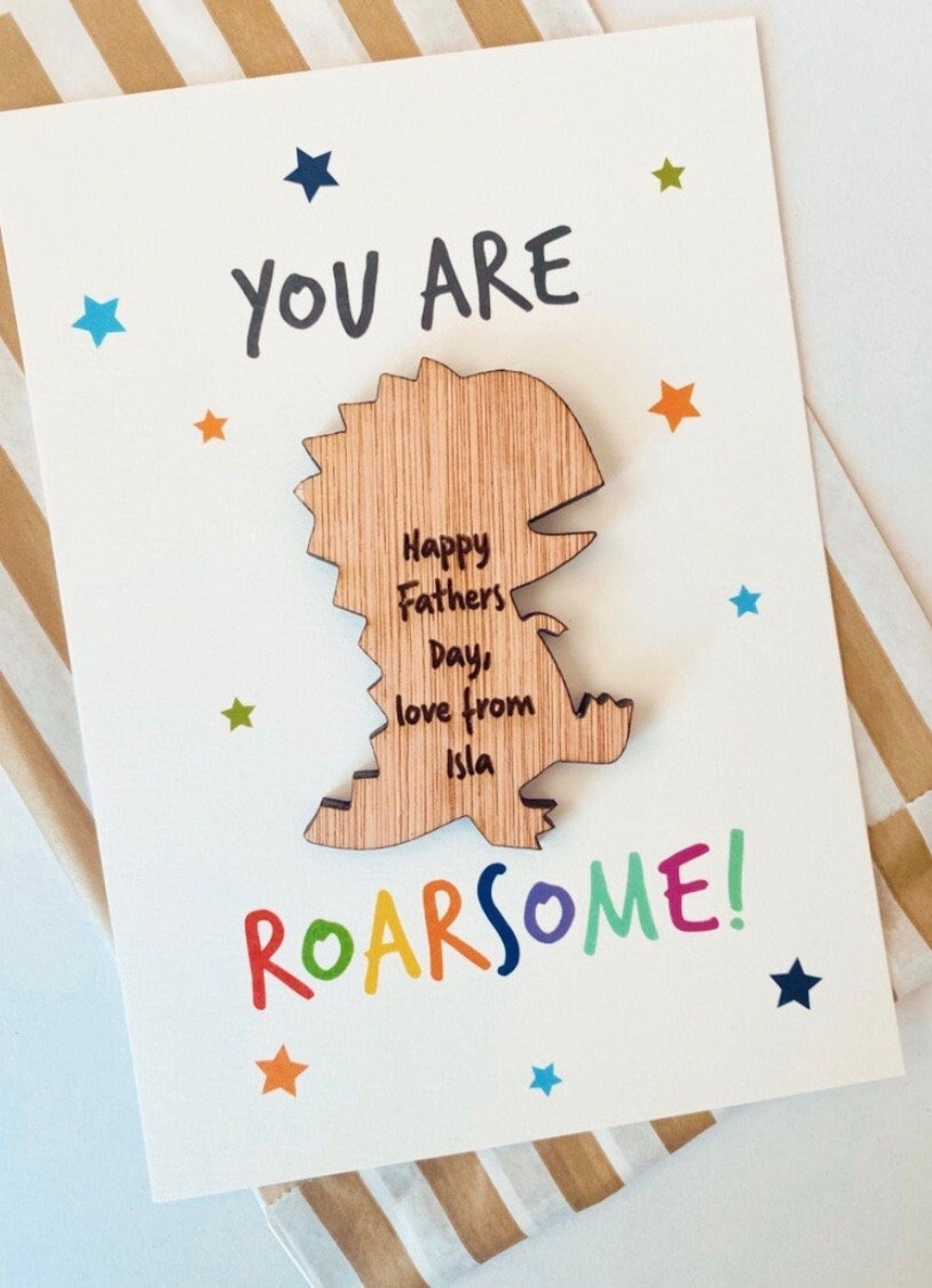 Roarsome Fathers Day Card, Dinosaur, Can Be Personalised, Keepsake Card ...