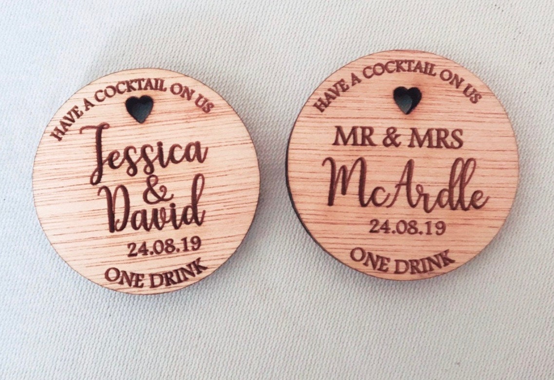 Wooden Guest Drink Tokens Weddings Drinks Voucher, Free Drink Ticket ...