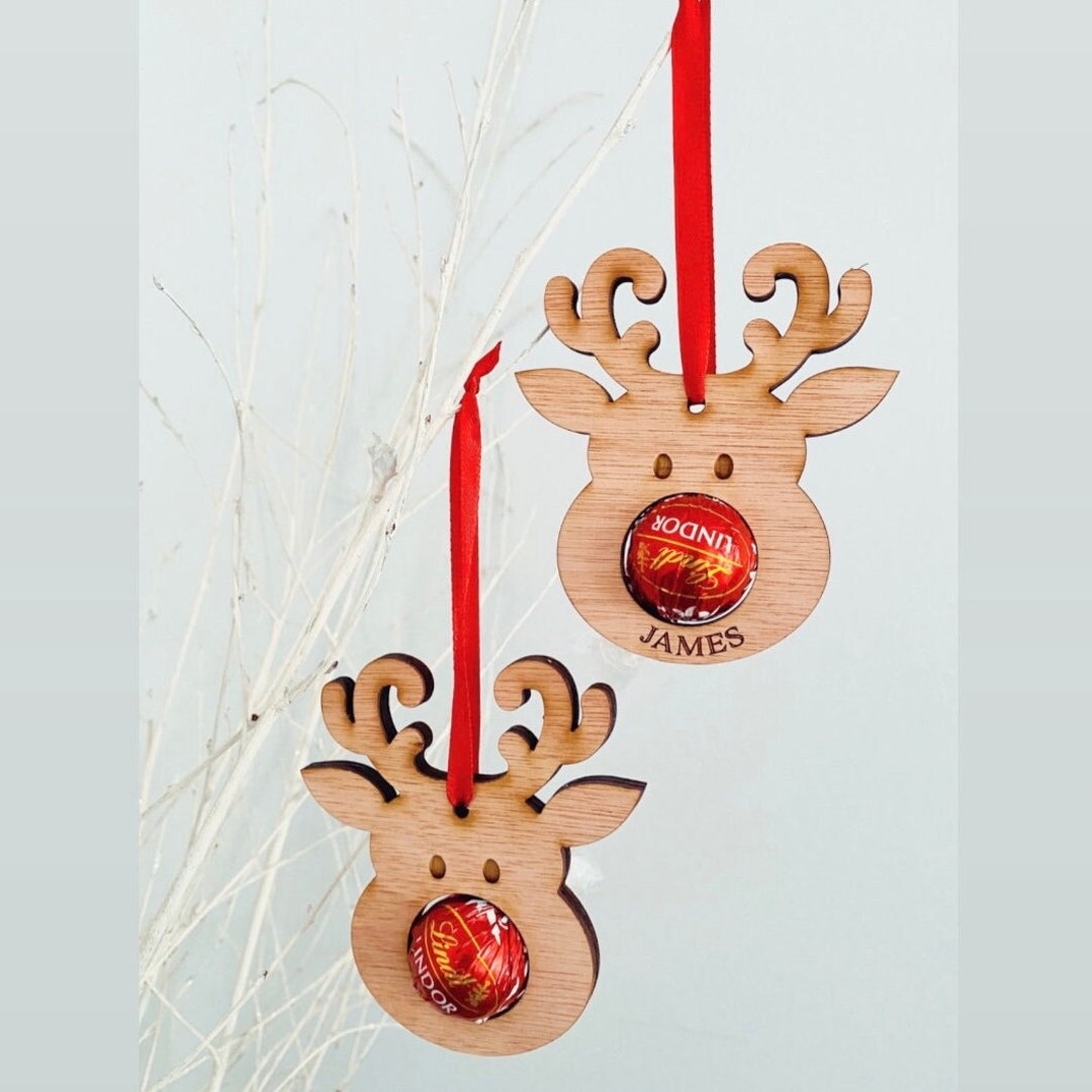 Tree Ornaments Lindt Chocolate Holder Personalised Reindeer Christmas ...