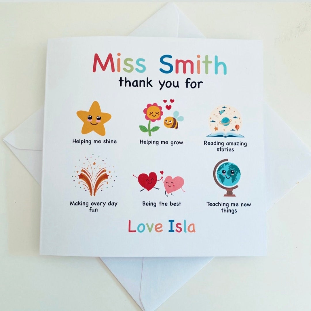 Teacher Thank You Card, Personalised Thank You for Being A Wonderful ...