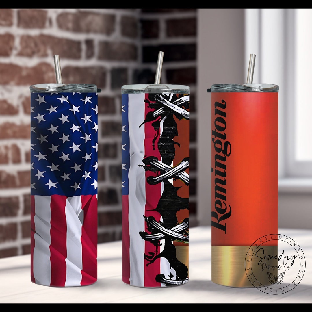American Flag, Remington Red Shotgun Shell Tumbler, USA Hunter Graphic ...