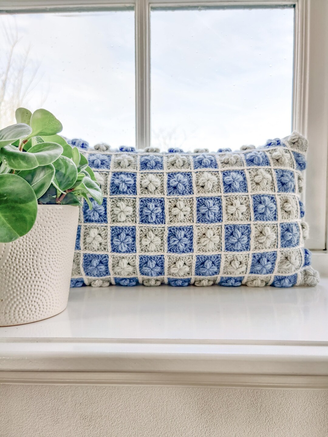 Haakpatroon Blue Tiles kussen, gehaakt, granny squares, patroon, haken ...