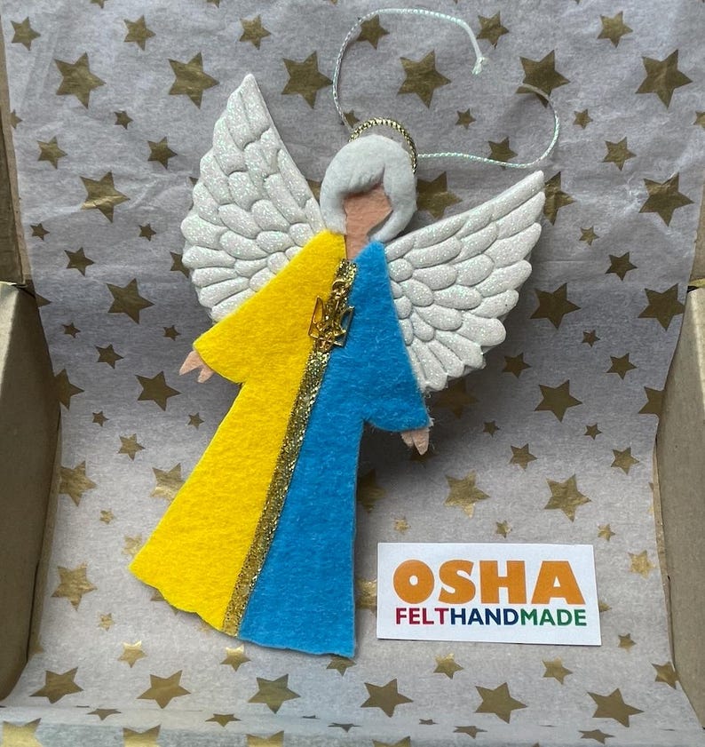 Ángeles de fieltro azul, amarillo y blanco ucranianos en 3 diseños ...