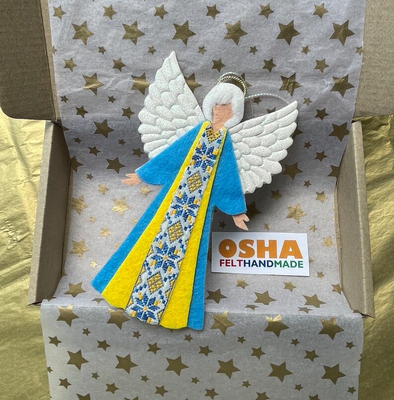 Ángeles de fieltro azul, amarillo y blanco ucranianos en 3 diseños ...
