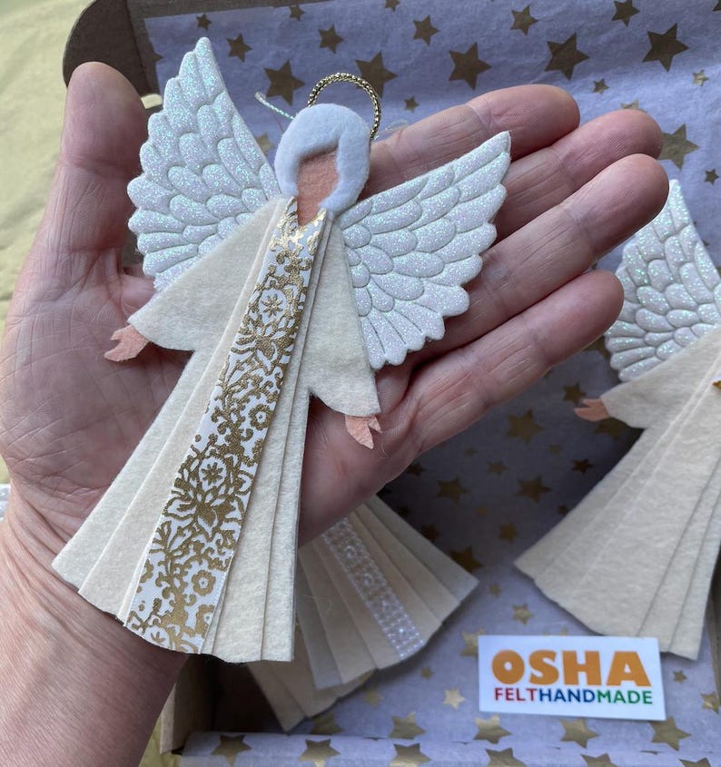 Felt Angels Christmas Ornaments in 4designs White & Gold Xmas Tree ...