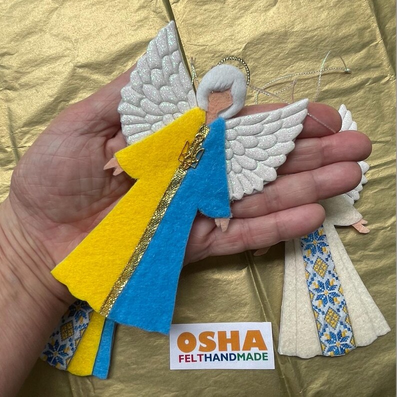 Ángeles de fieltro azul, amarillo y blanco ucranianos en 3 diseños ...