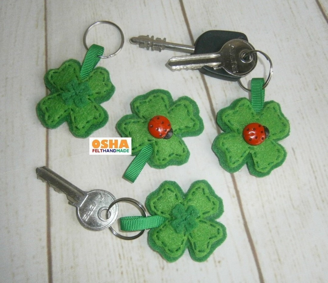Four Leaf Clover Felt Key Chain Lucky Clover Leaf Shamrock Felt Key Fob ...