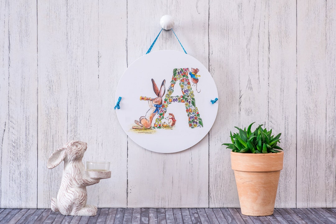 Letter A Nursery Plaque Childs Door Plaque Childrens Bedroom Decor ...