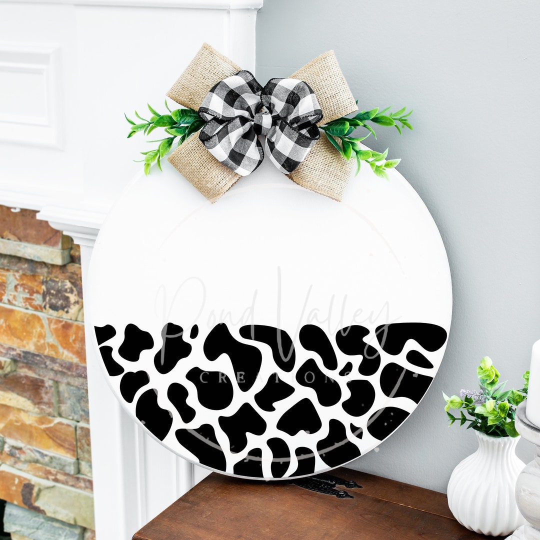 Cow Print SVG | Round Door Sign Svg | Door Hanger Svg | Animal Print ...