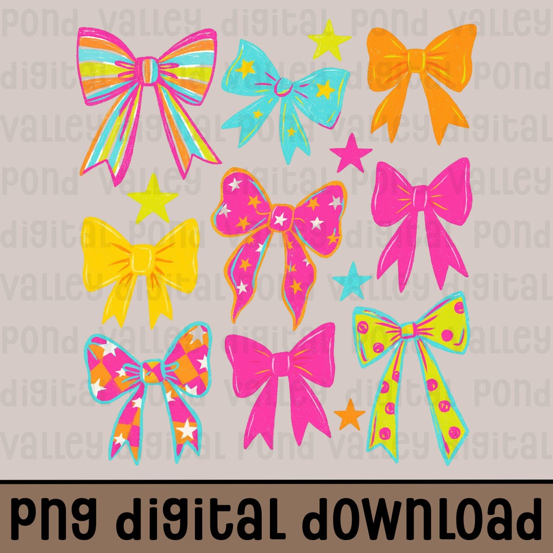 Cute Neon Bows Cute Bows PNG Retro Coquette Bright Shirt Design Little ...