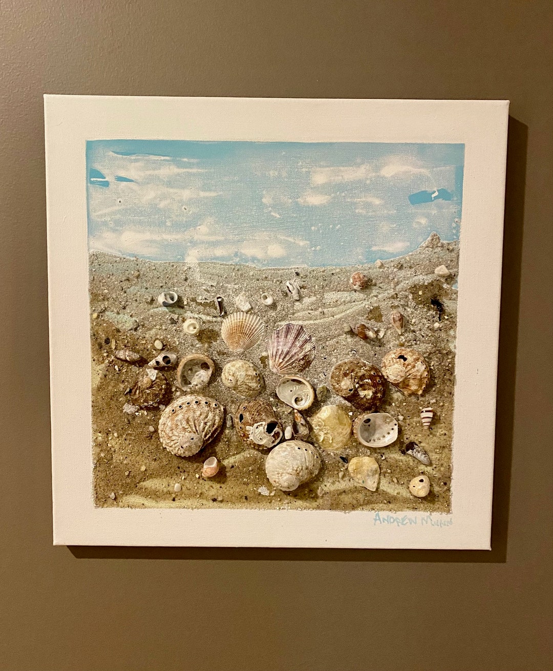 Original Canvas 3D Artwork Featuring Sand and Shells - Seaside Decor ...