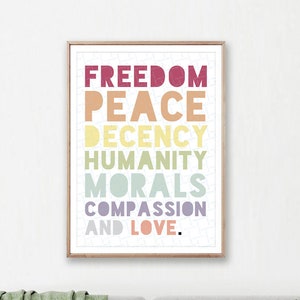 Human Values Poster, Morals Printable, Peace Decency Love Morals ...