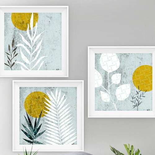 Yellow Prints Wall Art Print Printable Yellow Set of | Etsy