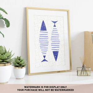 Fishes Printable, Blue Fish Poster, Two Fishes, Nautical Theme, Kitchen ...