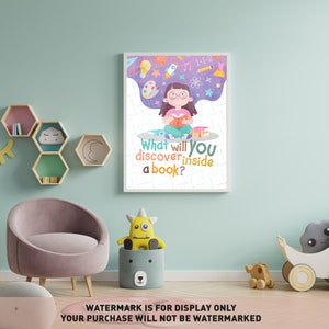 Reading Print, Homeschool Poster, Lets Read, Books Decor, Library Sign ...