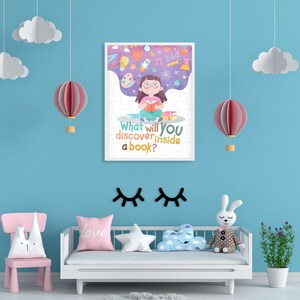 Reading Print, Homeschool Poster, Lets Read, Books Decor, Library Sign ...