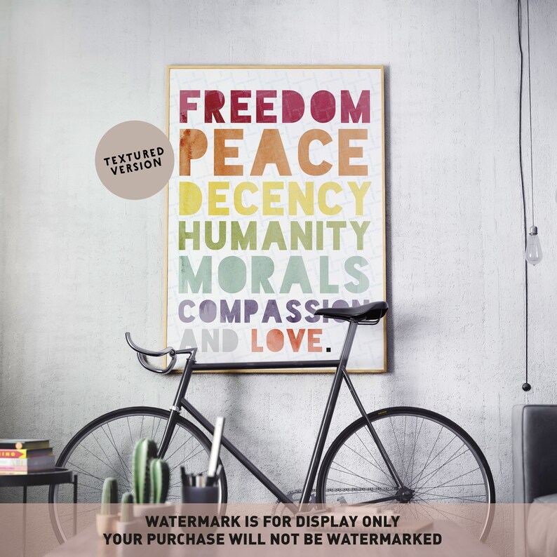 Human Values Poster Morals Printable Peace Decency Love | Etsy