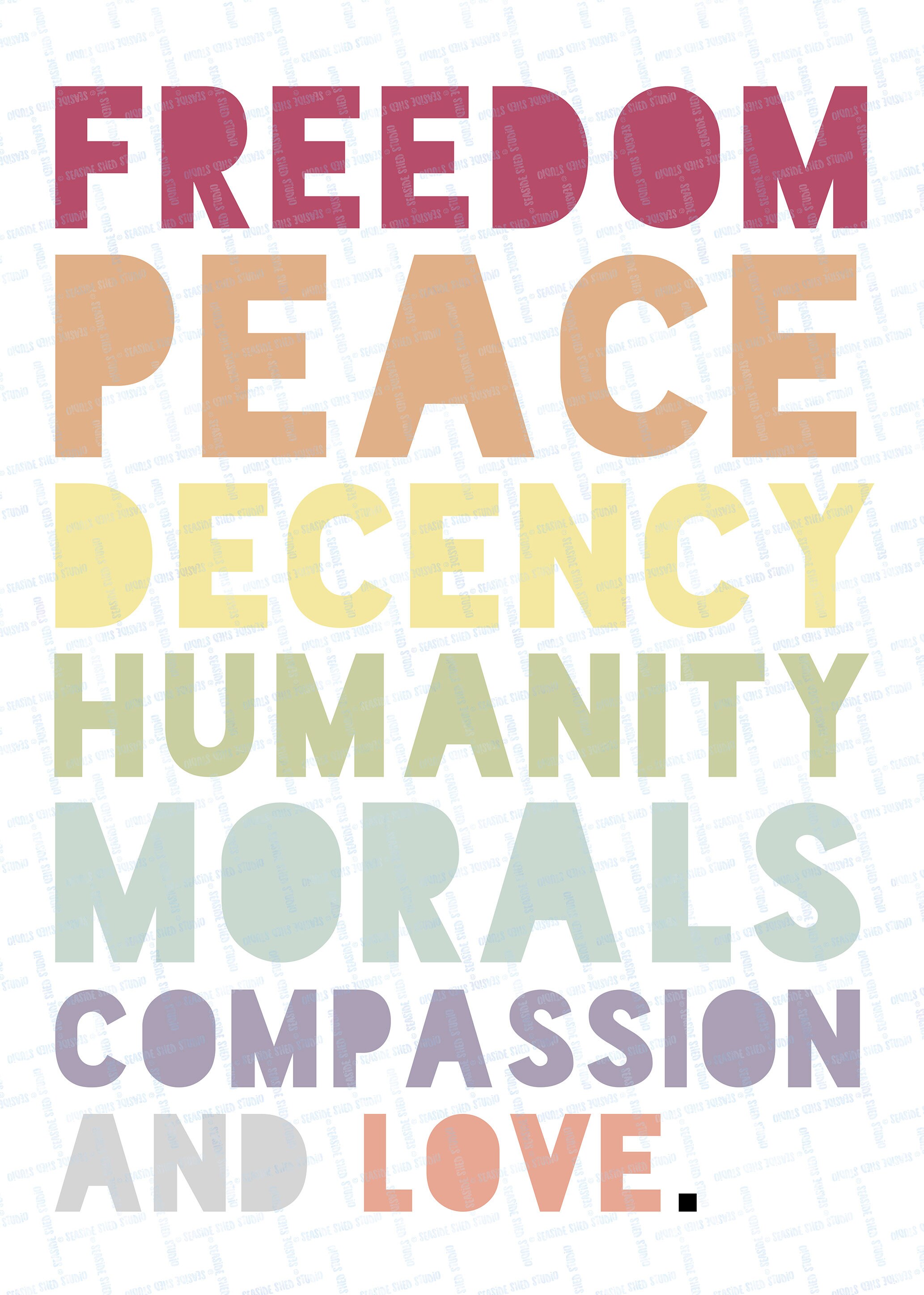 Human Values Poster Morals Printable Peace Decency Love | Etsy