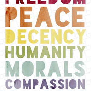 Human Values Poster, Morals Printable, Peace Decency Love Morals ...
