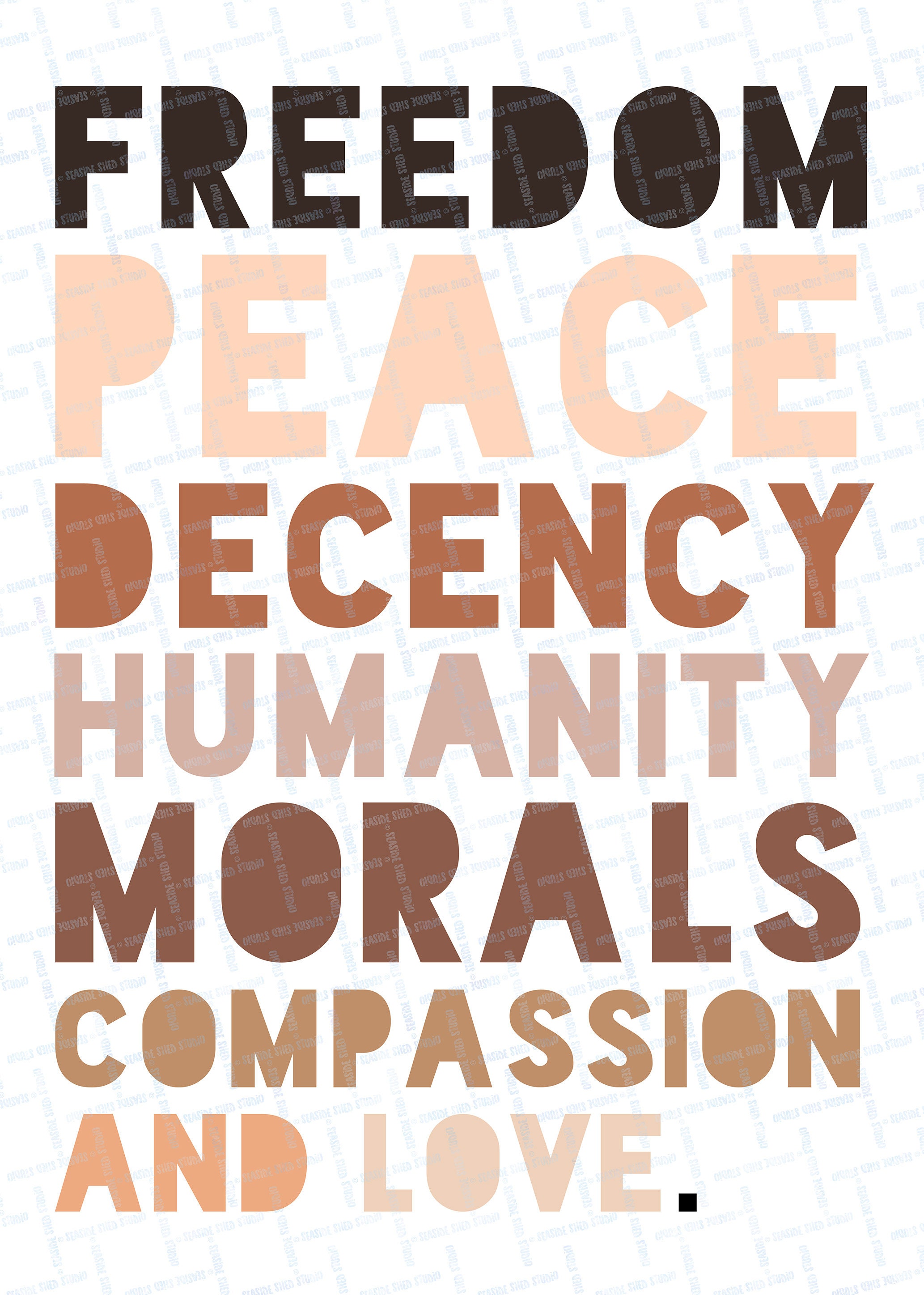 Human Values Poster Morals Printable Peace Decency Love | Etsy
