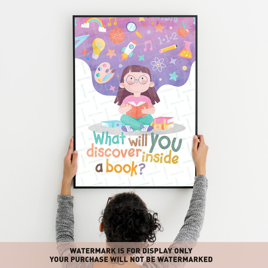 Reading Print, Homeschool Poster, Lets Read, Books Decor, Library Sign ...