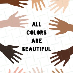 Anti Discrimination Printable Poster, No Racism, Diverse Humanity Hands ...
