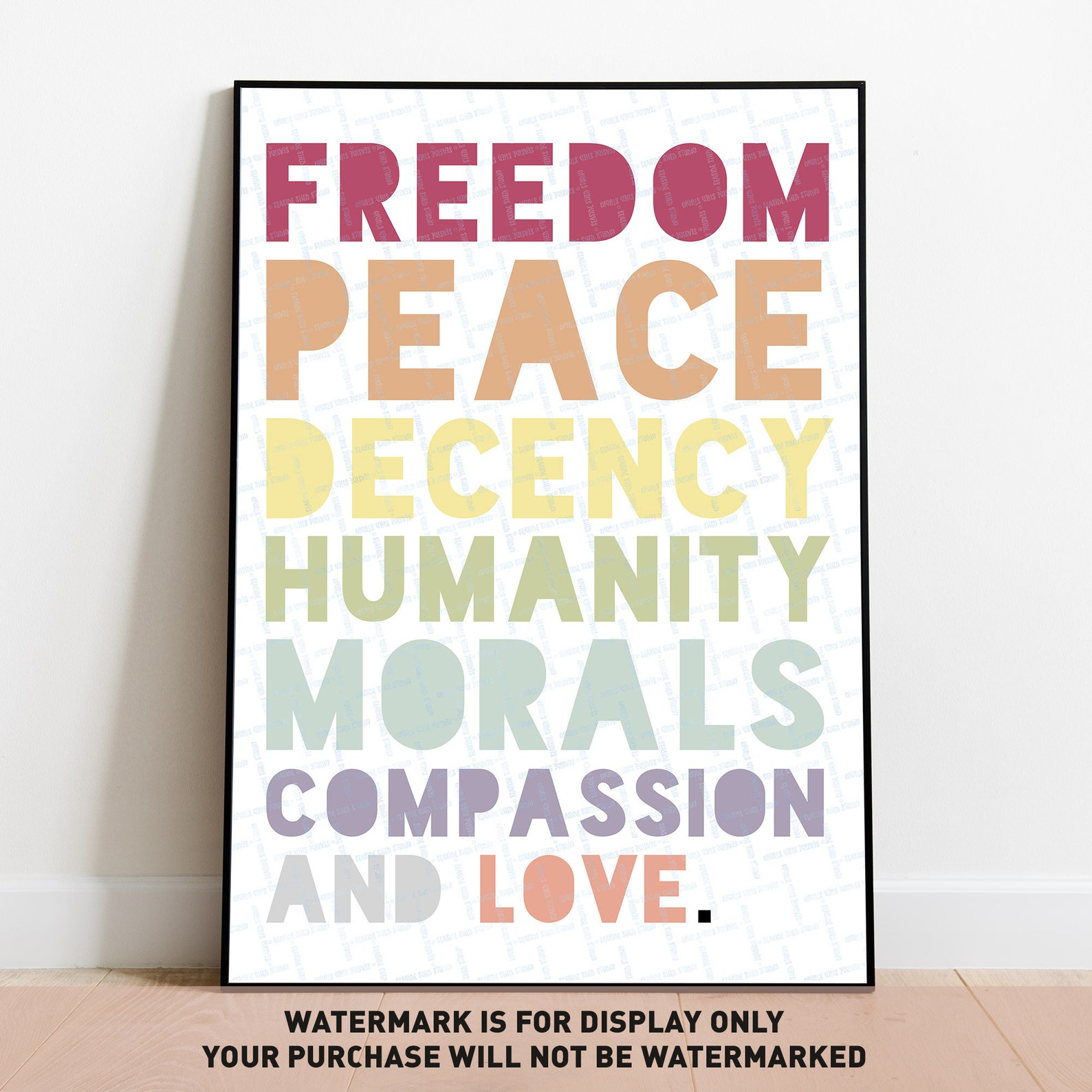 Human Values Poster Morals Printable Peace Decency Love - Etsy UK