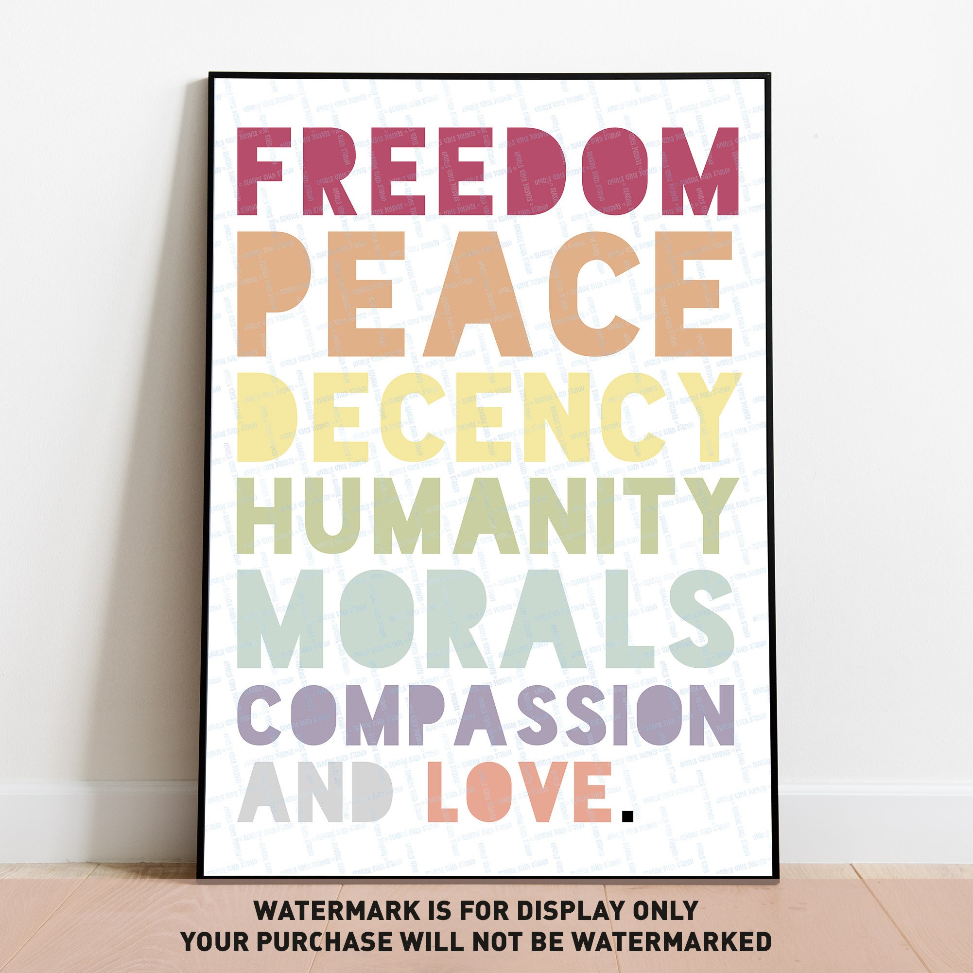 Human Values Poster Morals Printable Peace Decency Love | Etsy