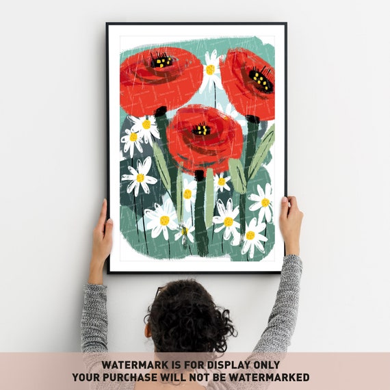 Red Poppies Poster Poppy Floral Print Bright Home Decor | Etsy