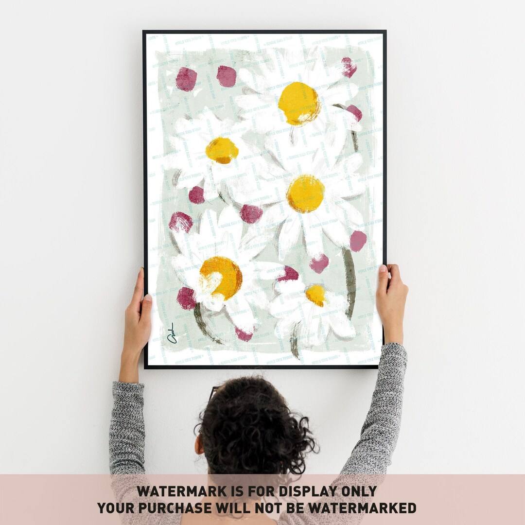 Daisy Printable, Daisies Poster, Yellow White Green Art, Big Flowers ...