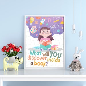 Reading Print, Homeschool Poster, Lets Read, Books Decor, Library Sign ...