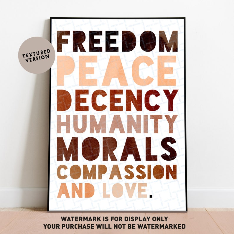 Human Values Poster Morals Printable Peace Decency Love | Etsy