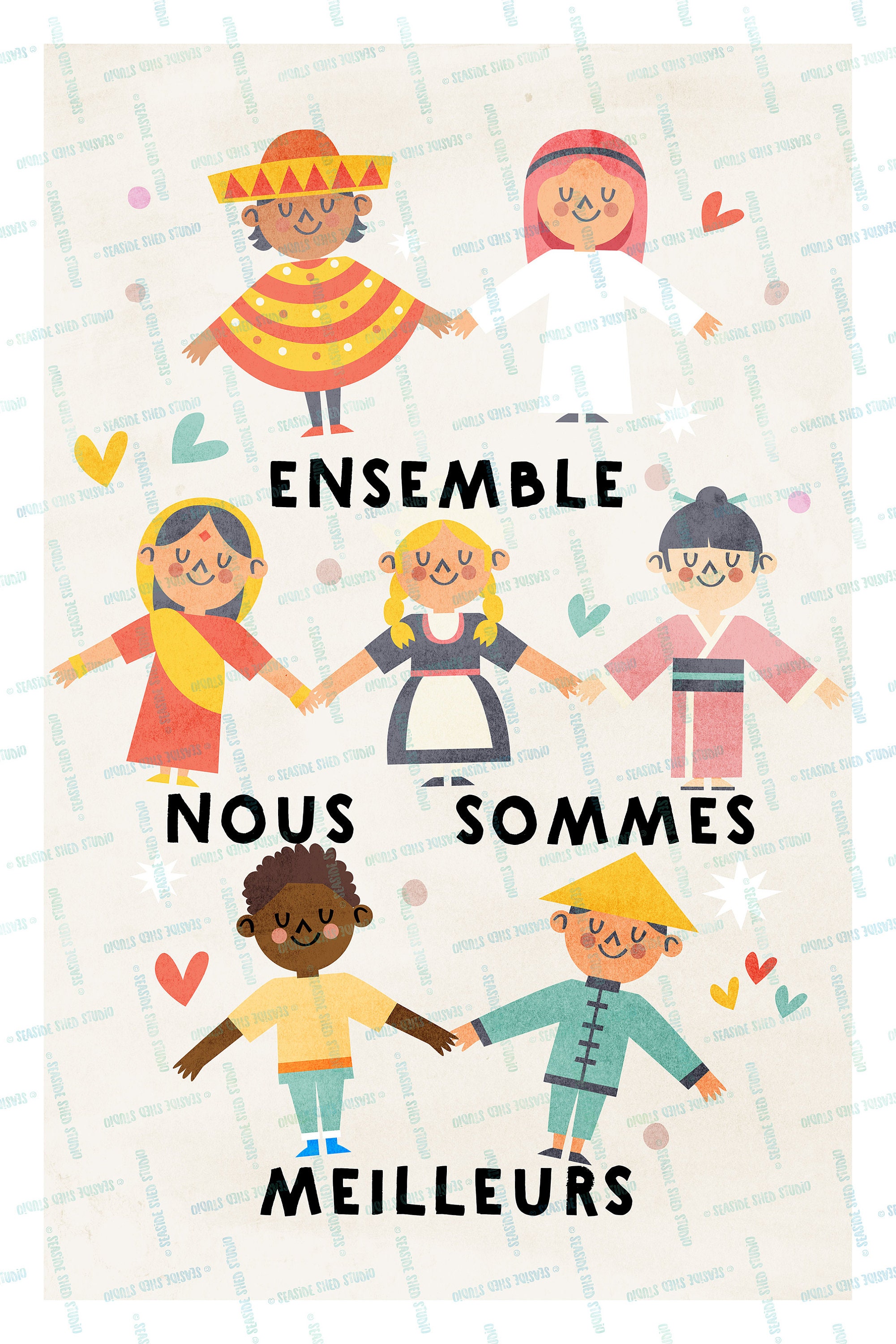 French Nursery Art Print: World Children, Equality, Cute Classroom ...