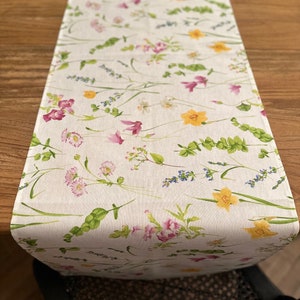 Fresh Flower Table Runner, Spring Floral Print on White Background ...