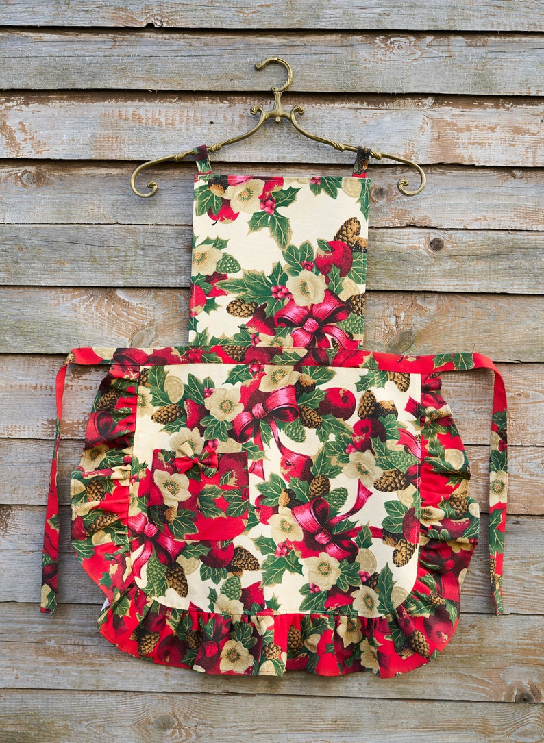 Red Christmas Apron for Women Festive Women's Apron | Etsy