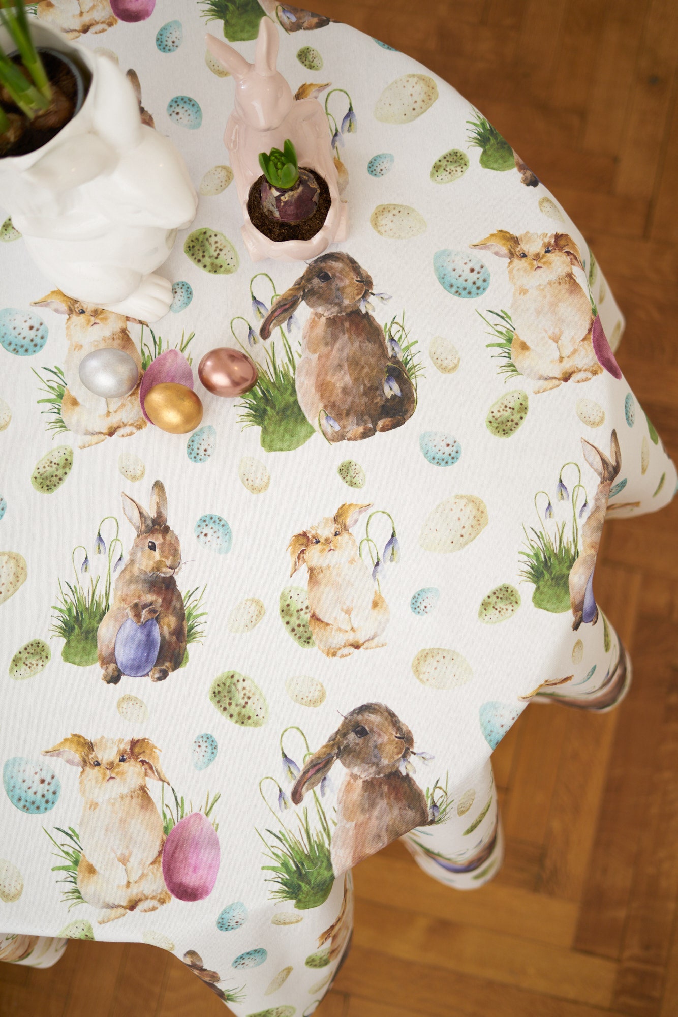 Round Easter Mood Tablecloth Rabbits and Spring Flowers on - Etsy
