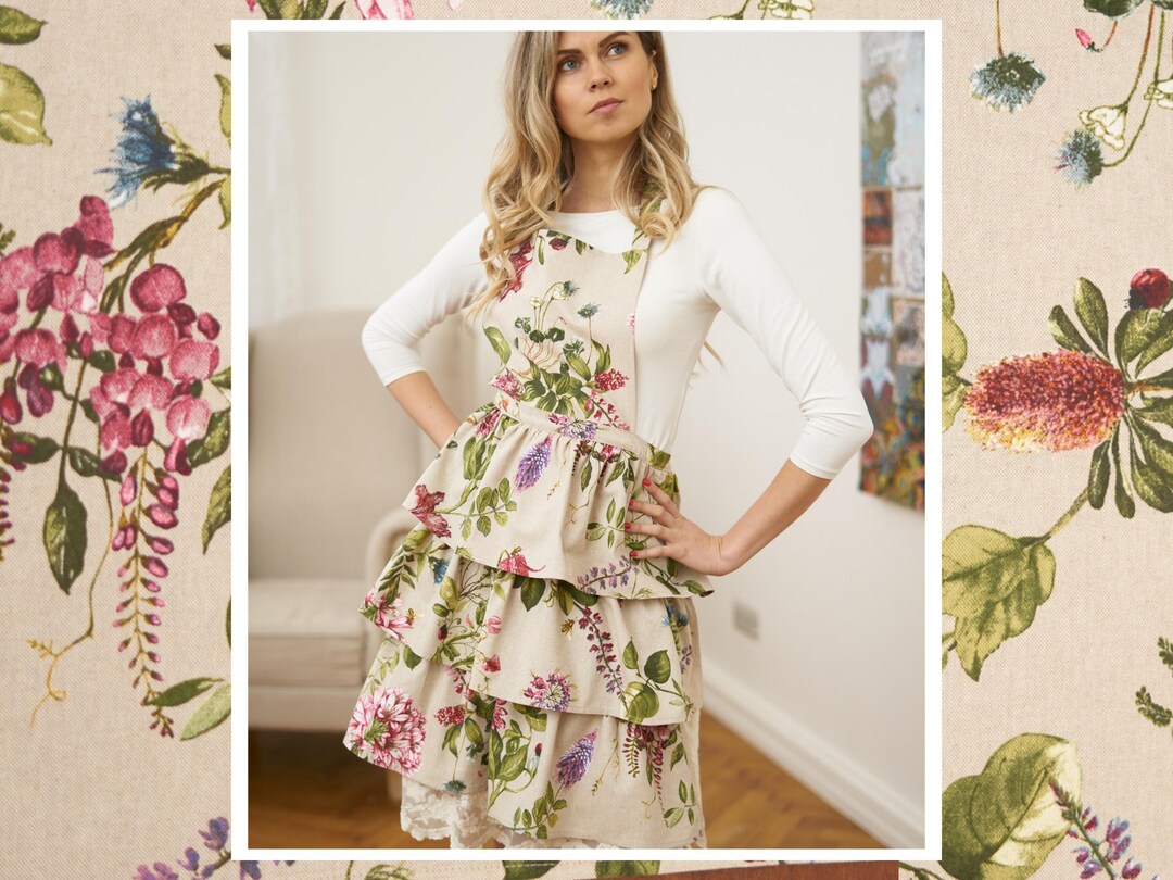 Ruffled Floral Kitchen Apron: Feminine Botanical Cooking Dress - Etsy