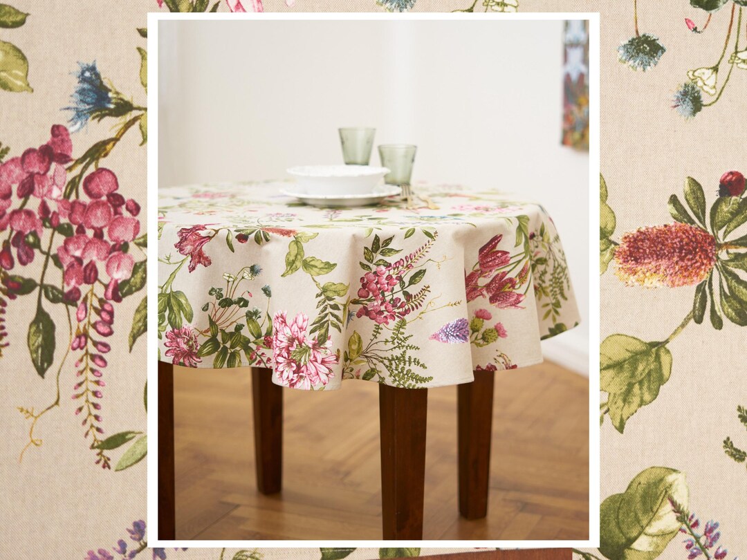 Round Floral Tablecloth: Botanical Flower Print, Dining Table Cover - Etsy