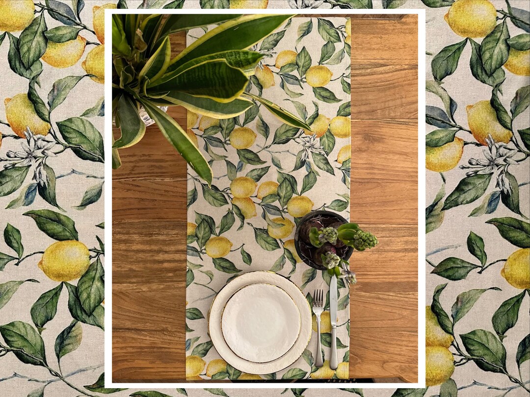 Table Runner Lemon Print Table Decor Kitchen Textile Home Decor Lemon ...