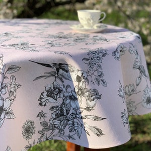 Round Tablecloth Spring Flower and Bird Print on Light - Etsy