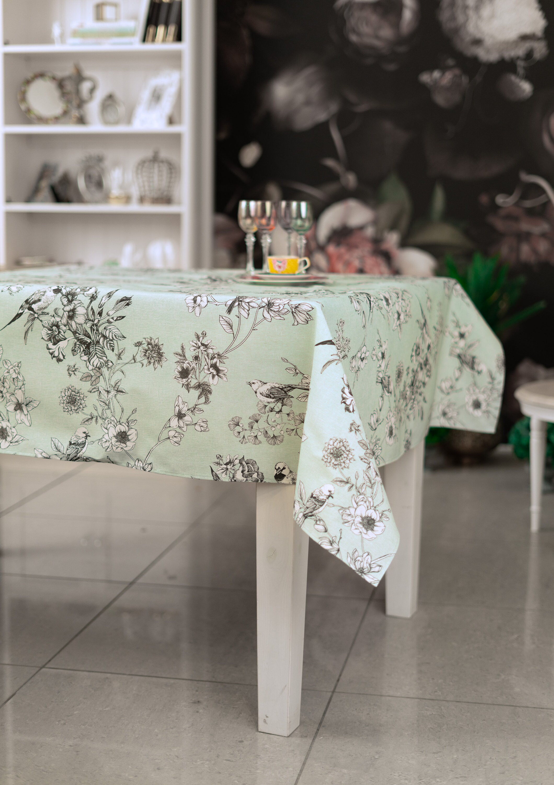 Rectangle Floral Tablecloth Summer Flower and Bird Print on - Etsy