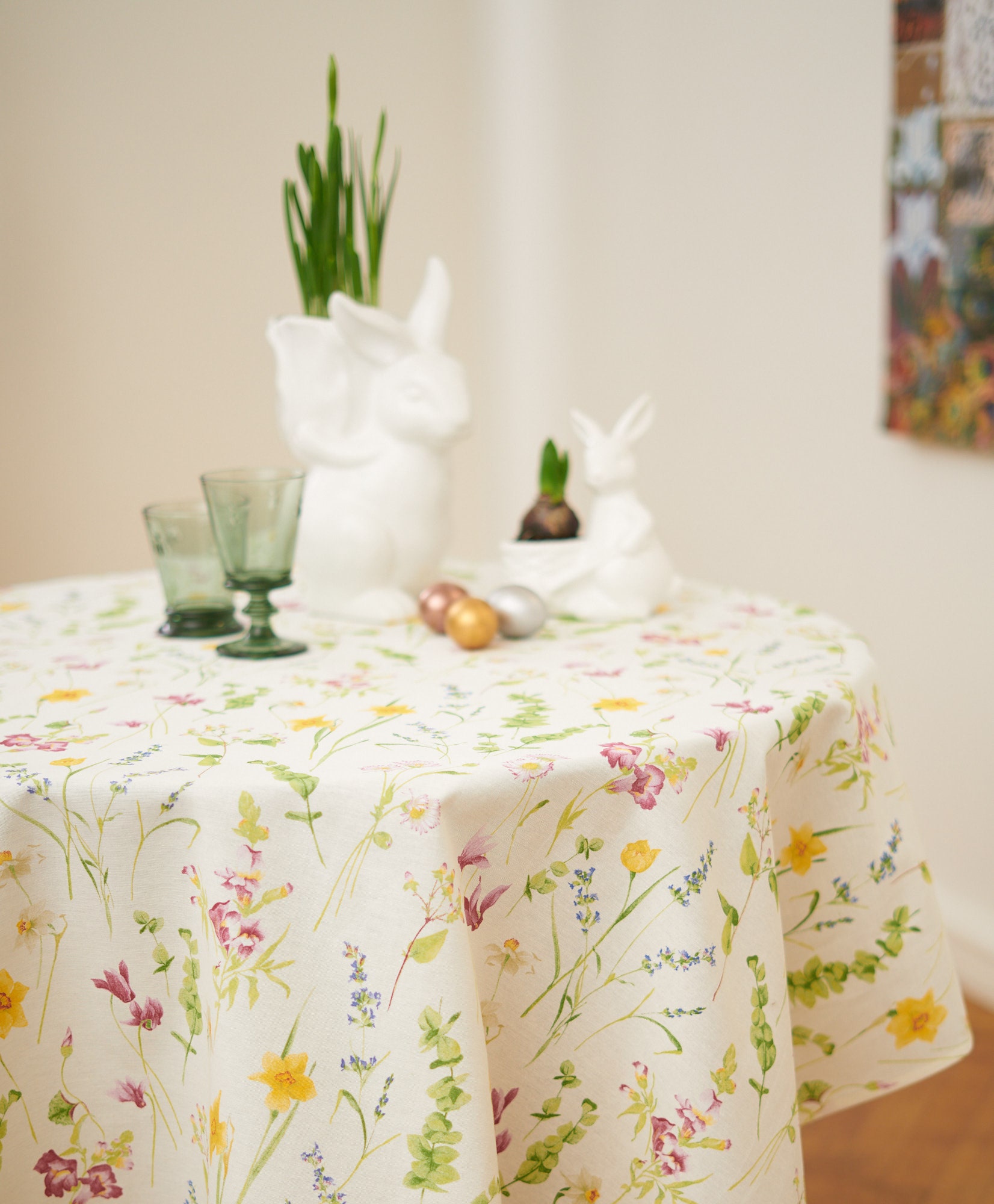 Round Spring Tablecloth Spring Floral Print on White - Etsy