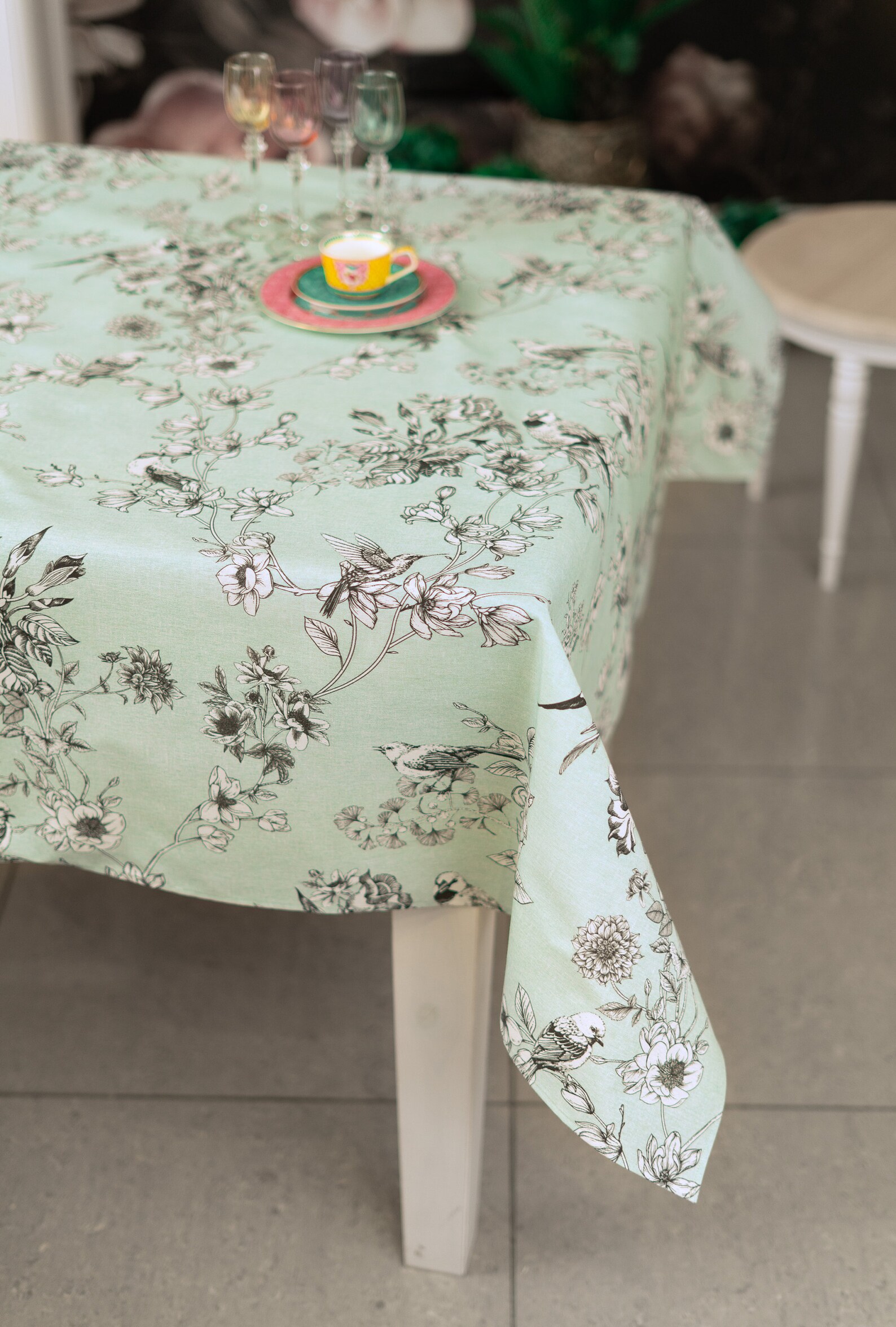 Rectangle Floral Tablecloth Summer Flower and Bird Print on - Etsy