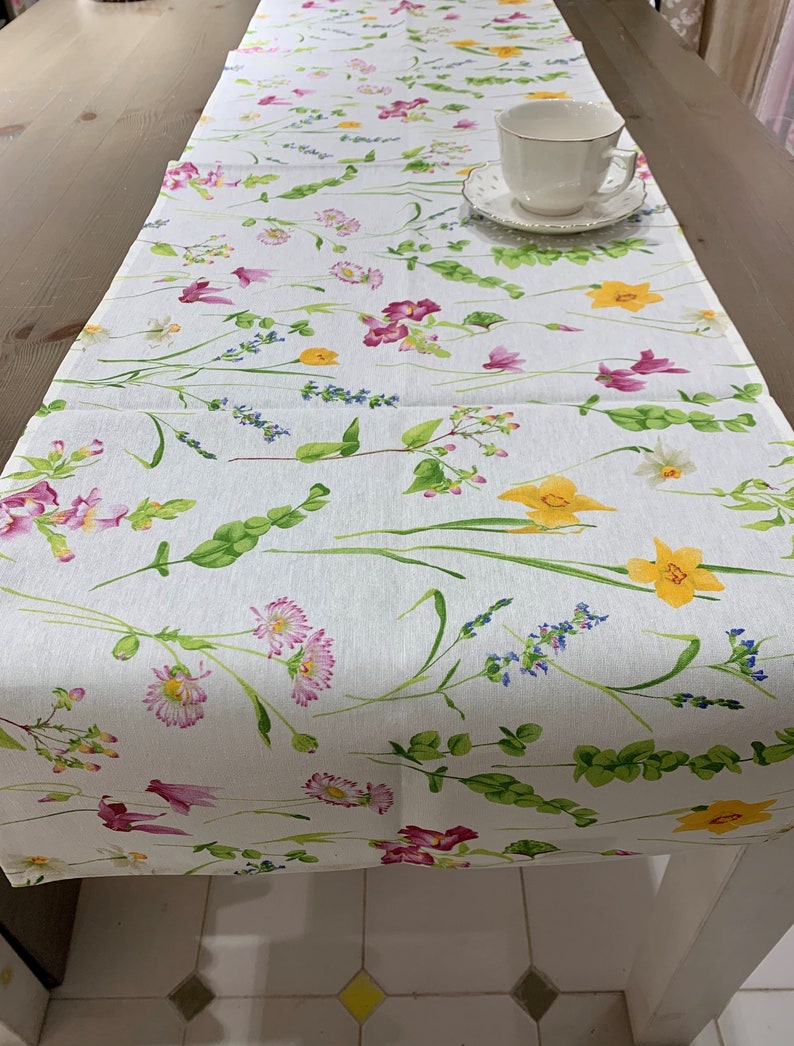 Fresh Flower Table Runner Spring Floral Print on White - Etsy