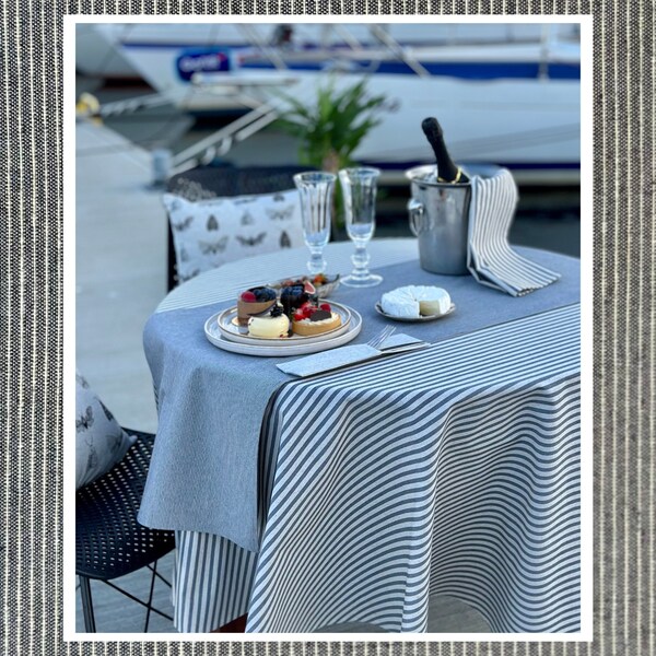 Blue Stripe Tablecloth - Etsy