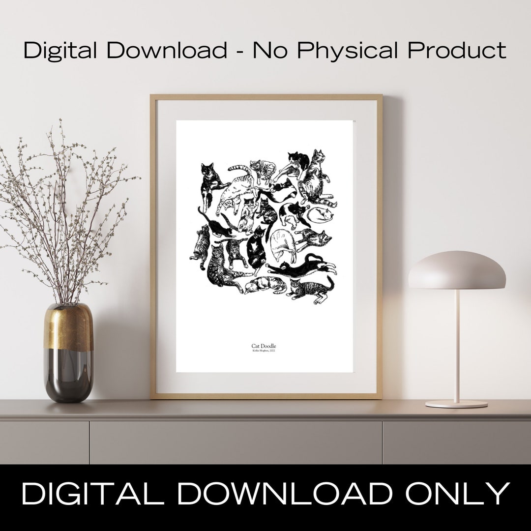 Cat Doodle, Digital Download - No Physical Print, Gift for Cat Lovers ...