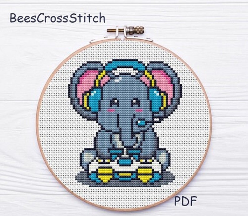 Elephant Gamer 101,cross Stitch Pattern,gamer Cross Stitch Pattern,gift ...