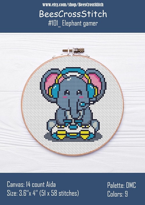 Elephant Gamer 101,cross Stitch Pattern,gamer Cross Stitch Pattern,gift ... Elephant Gamer 101,cross Stitch Pattern,gamer Cross Stitch Pattern,gift ...